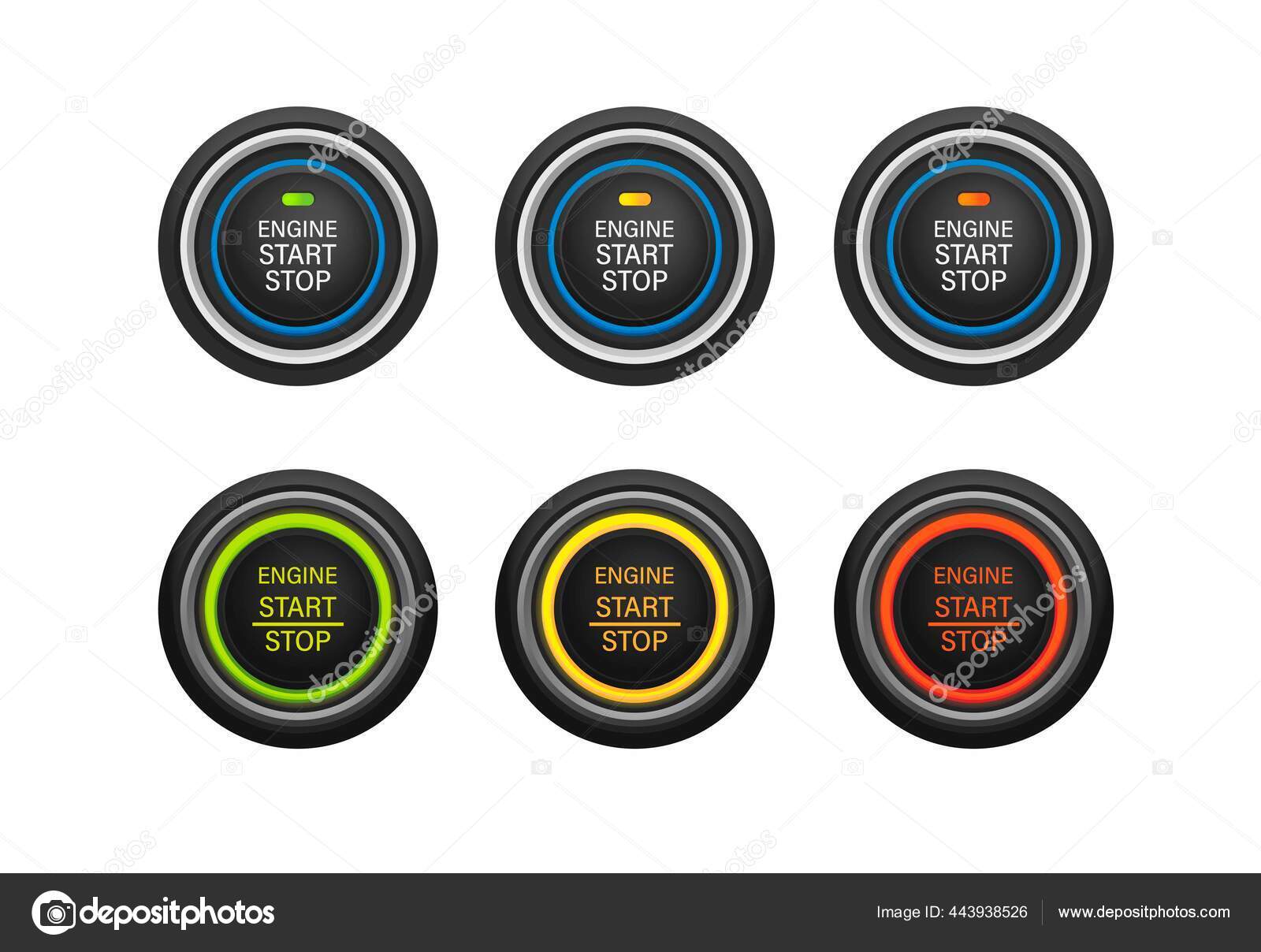 Start Stop Engine Push Button Car Instrument Symbol Icon Set Stock ...