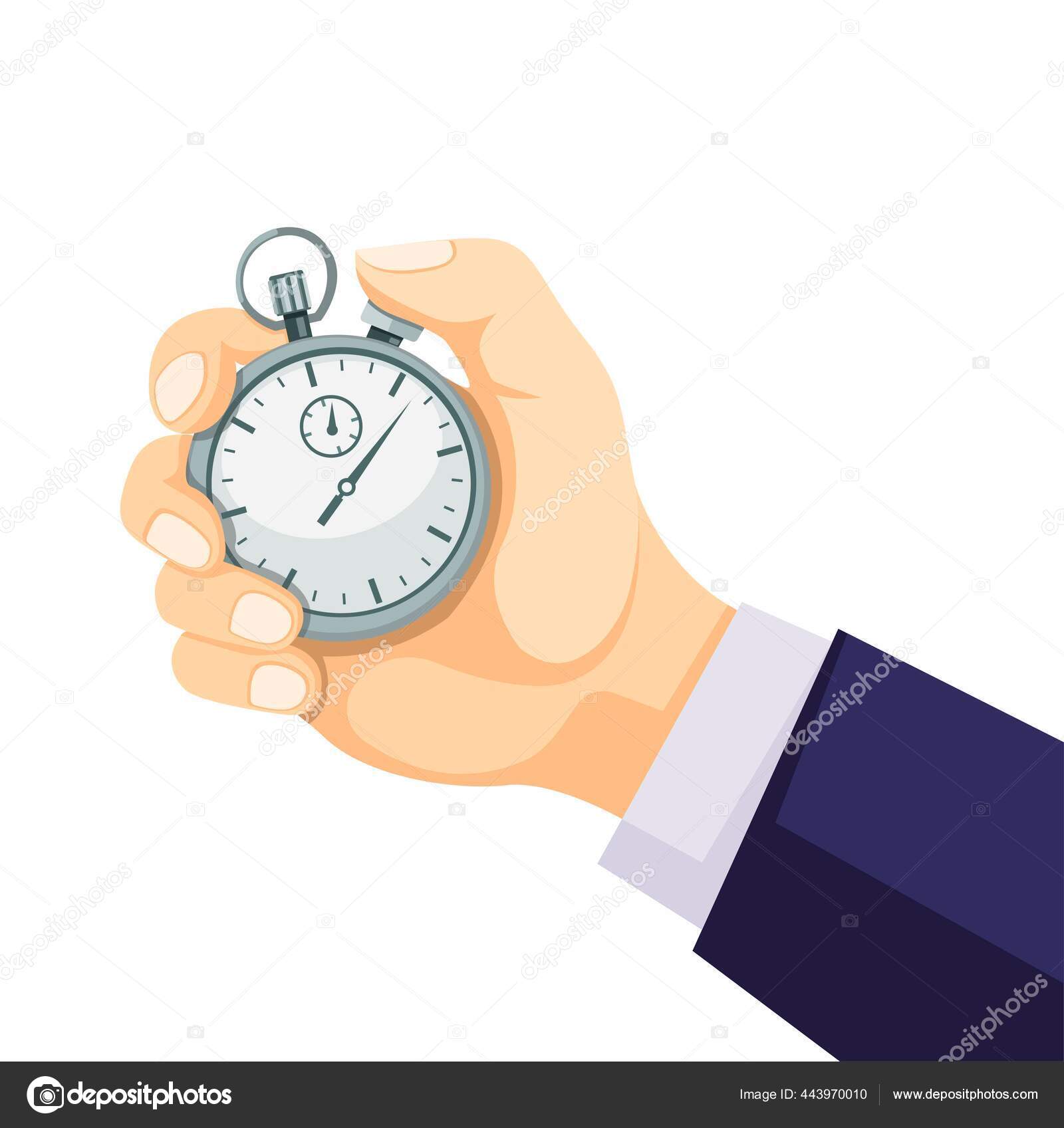 Main Tenant Classic Stopwatch Timer Concept Dessin Animé Plat ...