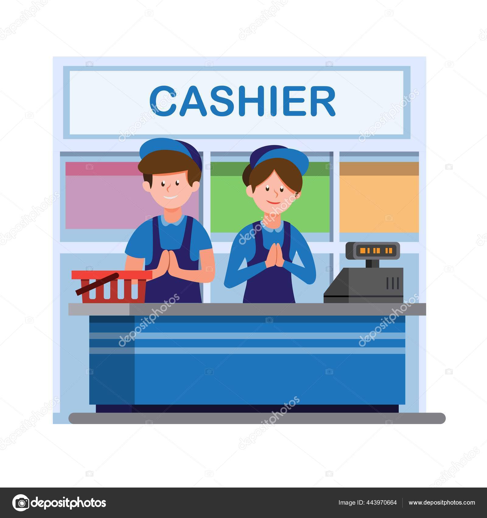 Man Vrouw Uniform Werken Kassier Teller Supermarkt Supermarkt Cartoon ...