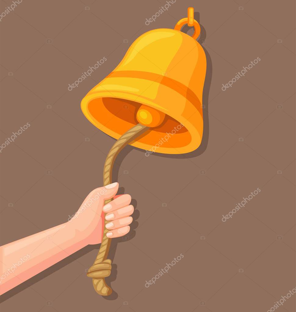 Timbre de la mano campana con icono de cuerda en el vector de ...