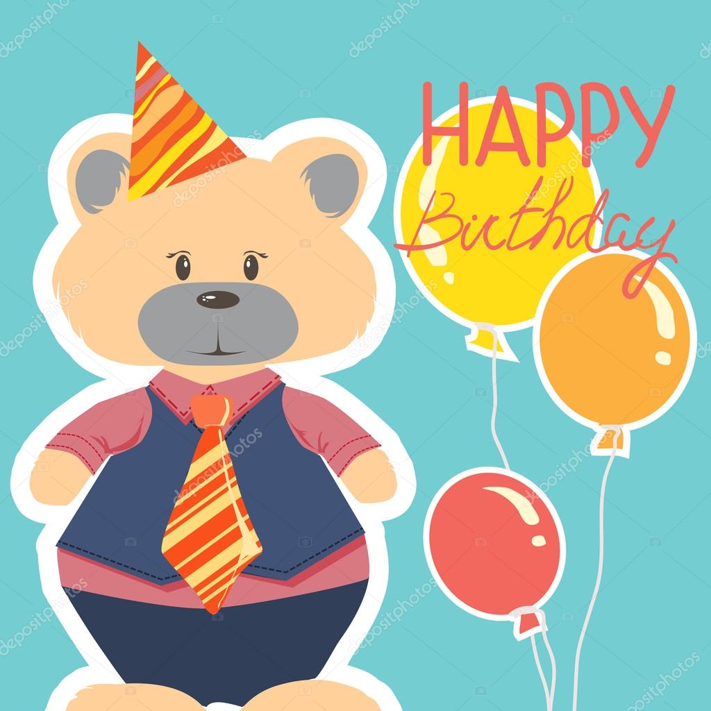 Birthday greeting card with bear and balloons Stock Vector Image by ©O ...