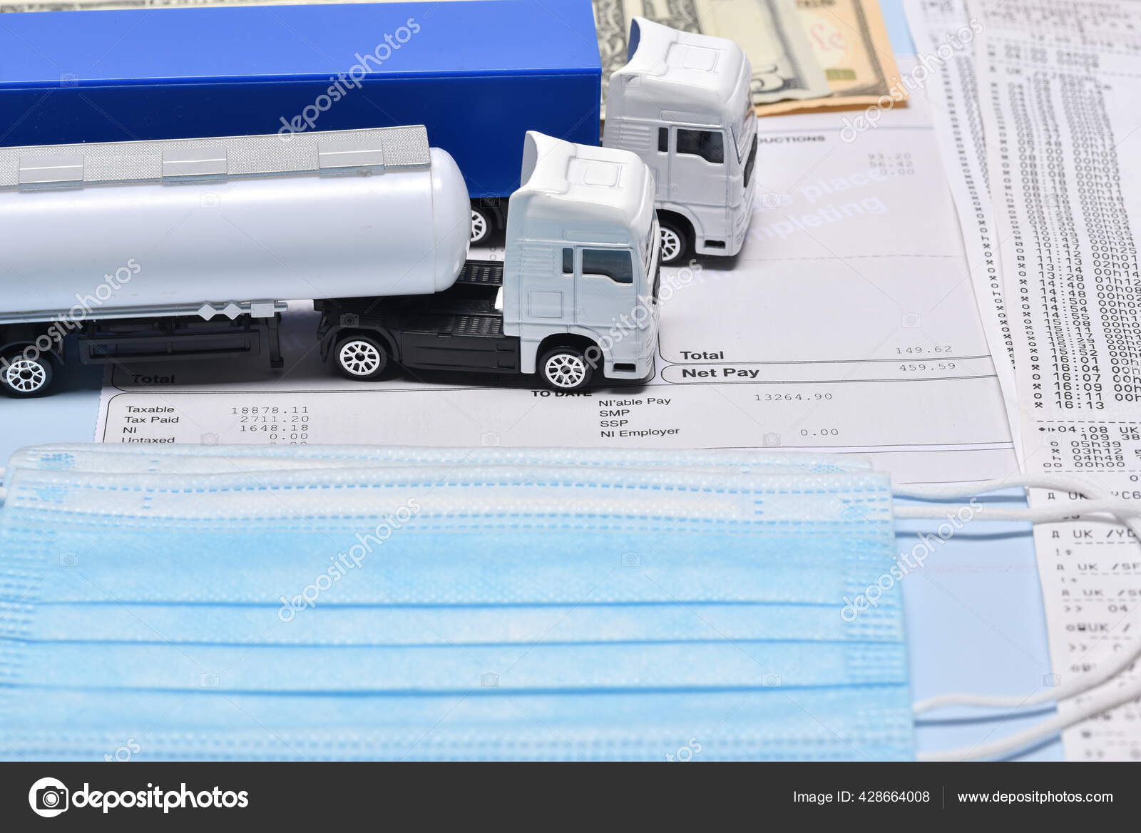 Lorry Toys Payroll Dollar Bill Face Mask Concept Transport Departament ...