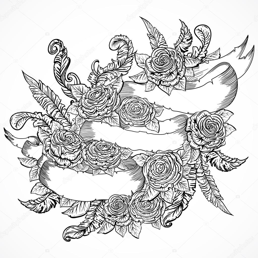 Roses With Banners Drawings