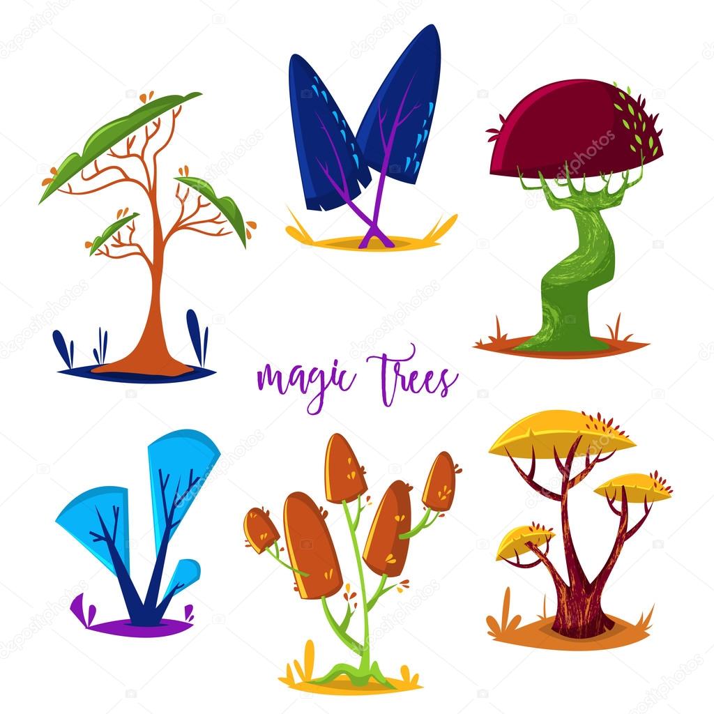 Magic trees set. Isolated elements. Cartoon vector illustration Stock ...