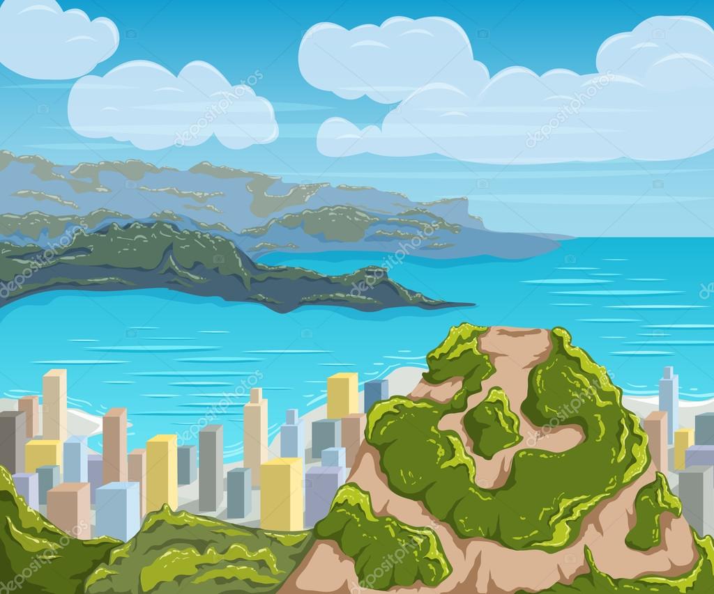 El horizonte de Río de Janeiro. Paisaje de Brasil. Ilustración ...