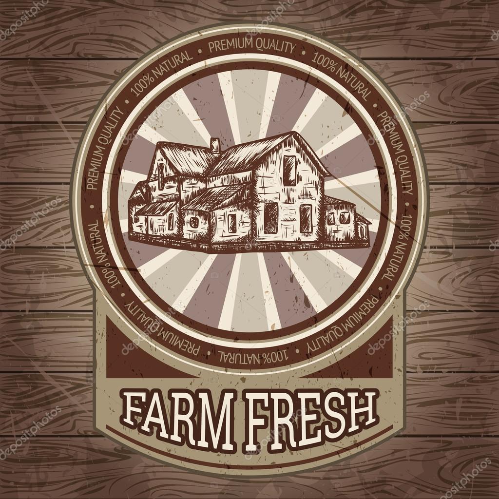 Organic farm vintage poster with farmhouse on the background texture of ...