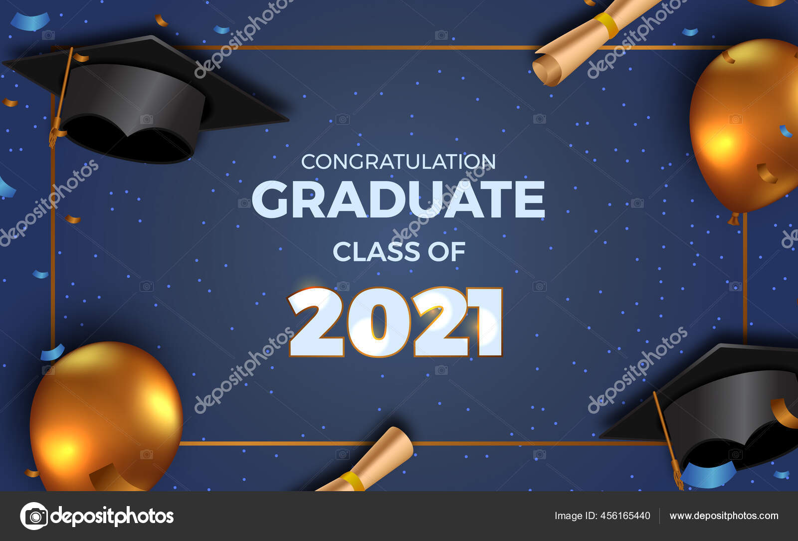 Luxury Graduation Party Poster Invitation Class 2021 Golden Balloon ...