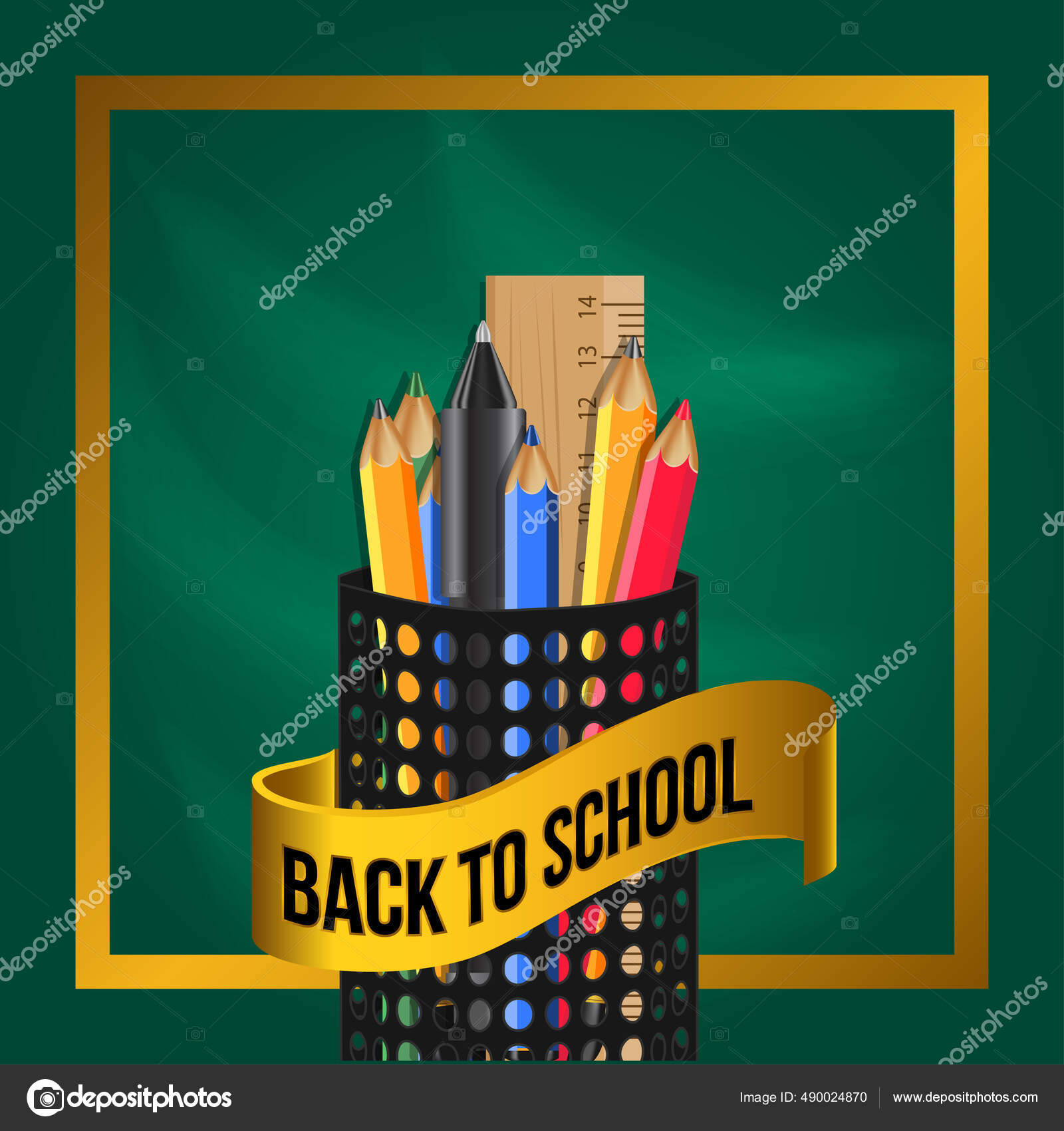 Welcome Back School Stationary Pencil Marker Scissors Ruler Color Group ...