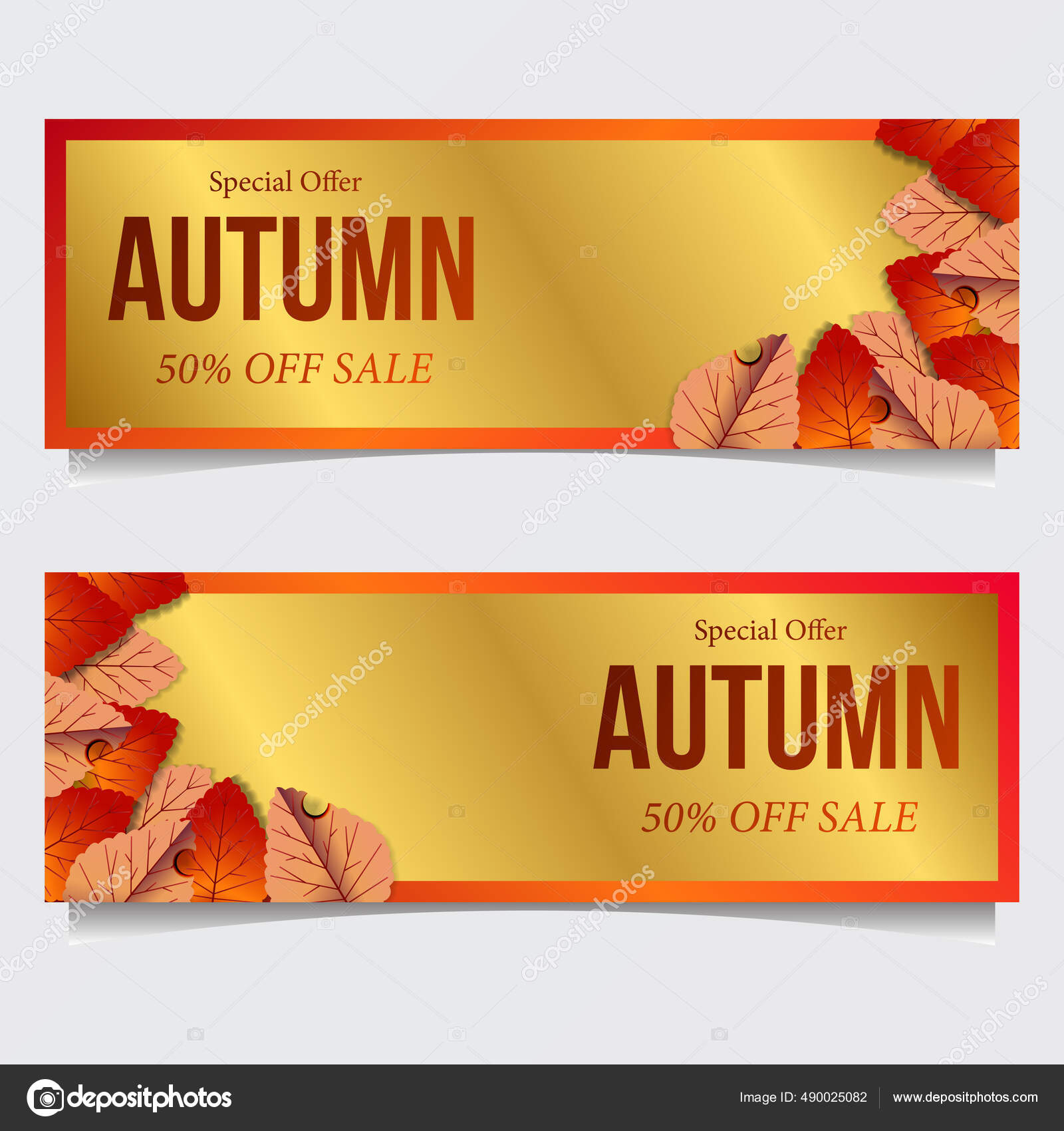 Autumn Fall Leaves Corner Frame Banner Template Golden Background Stock ...