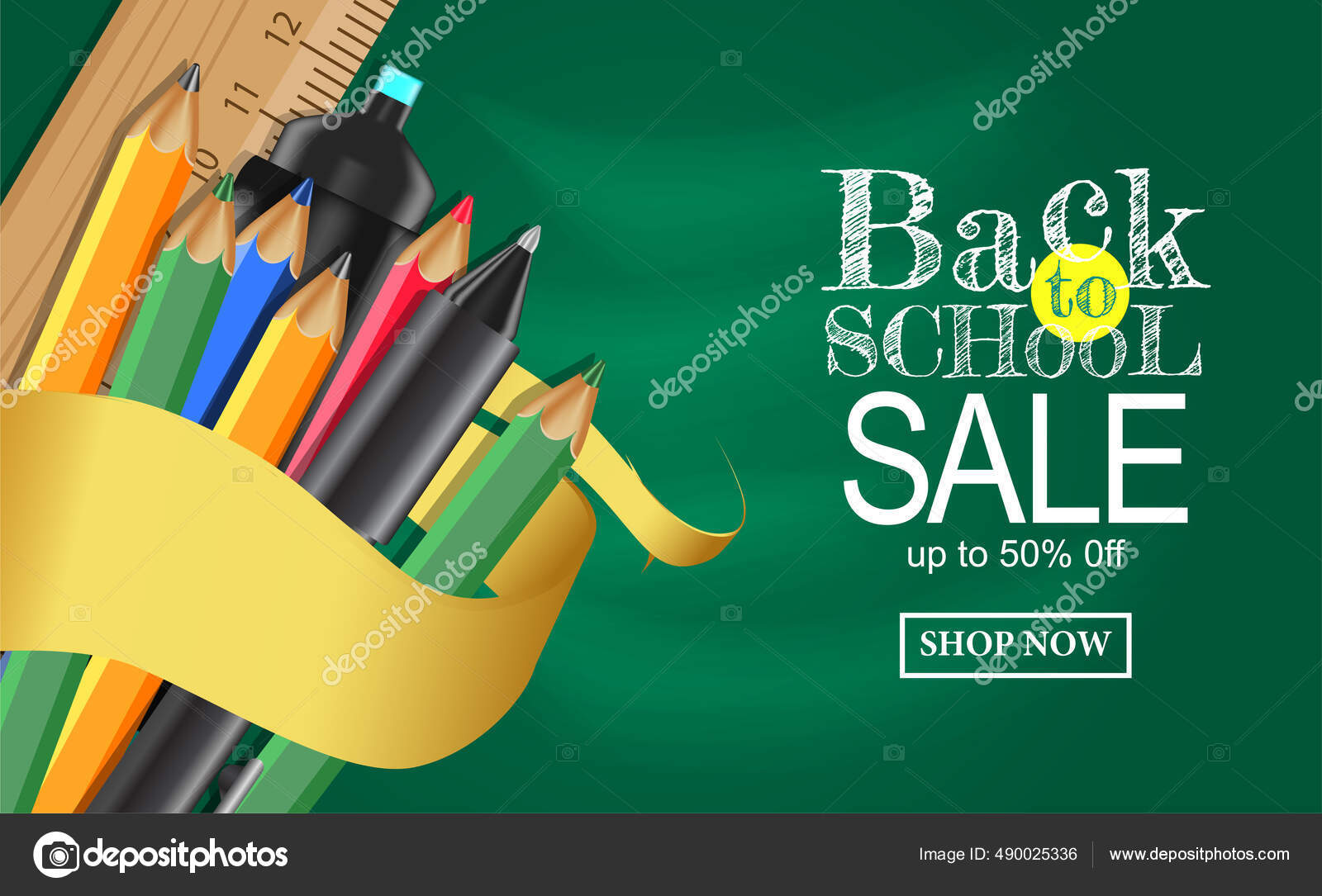Welcome Back School Sale Banner Template Stationary Pen Ruler Marker ...