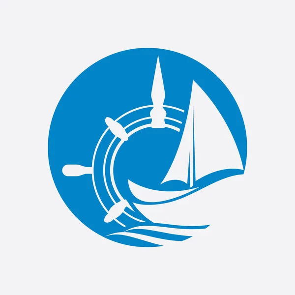 Sailing Logo Ship Steering Wave Conceptual Vector Illustration Flat ...