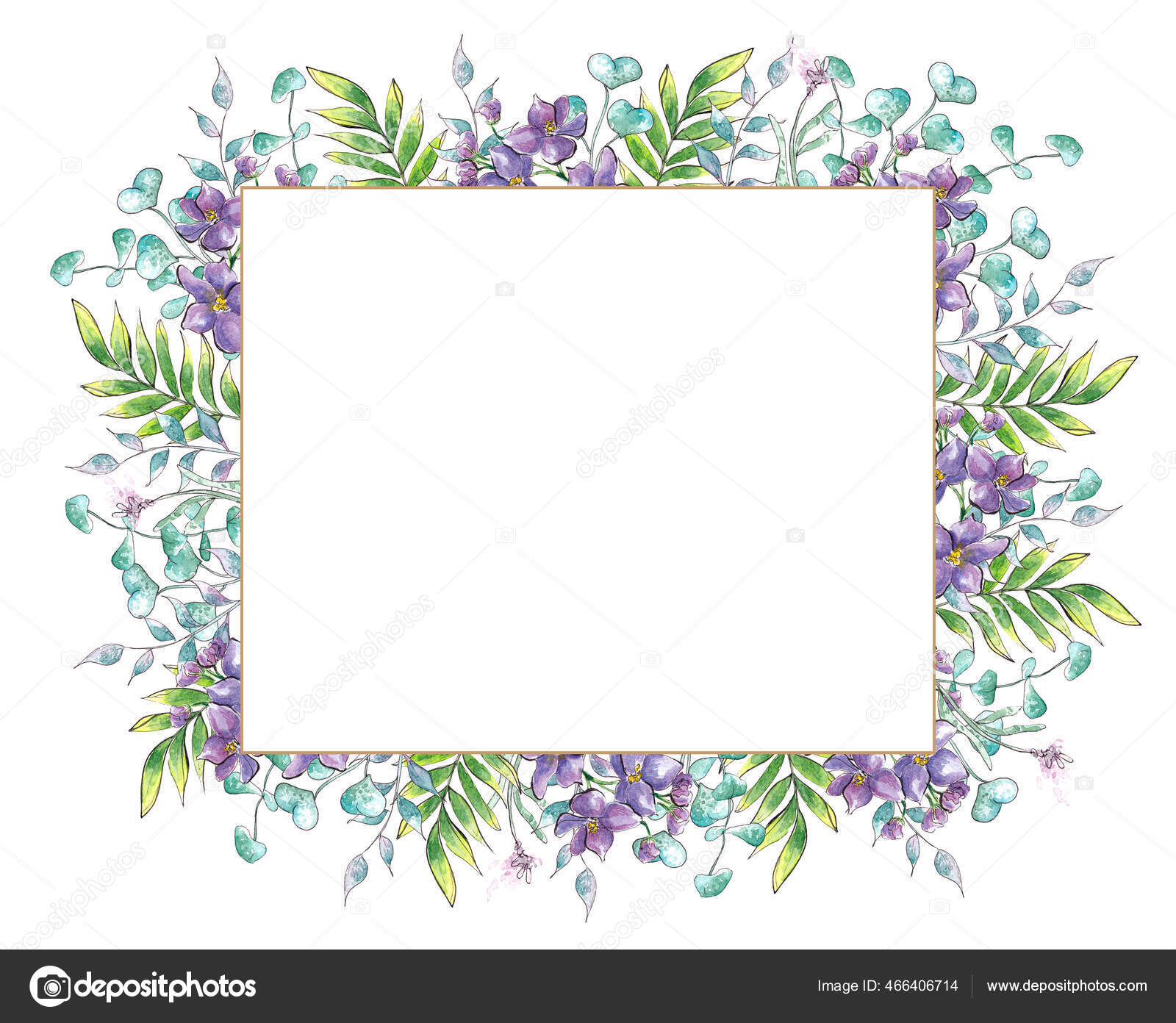 Hand drawn watercolor botanical frame with florers and branches Stock ...