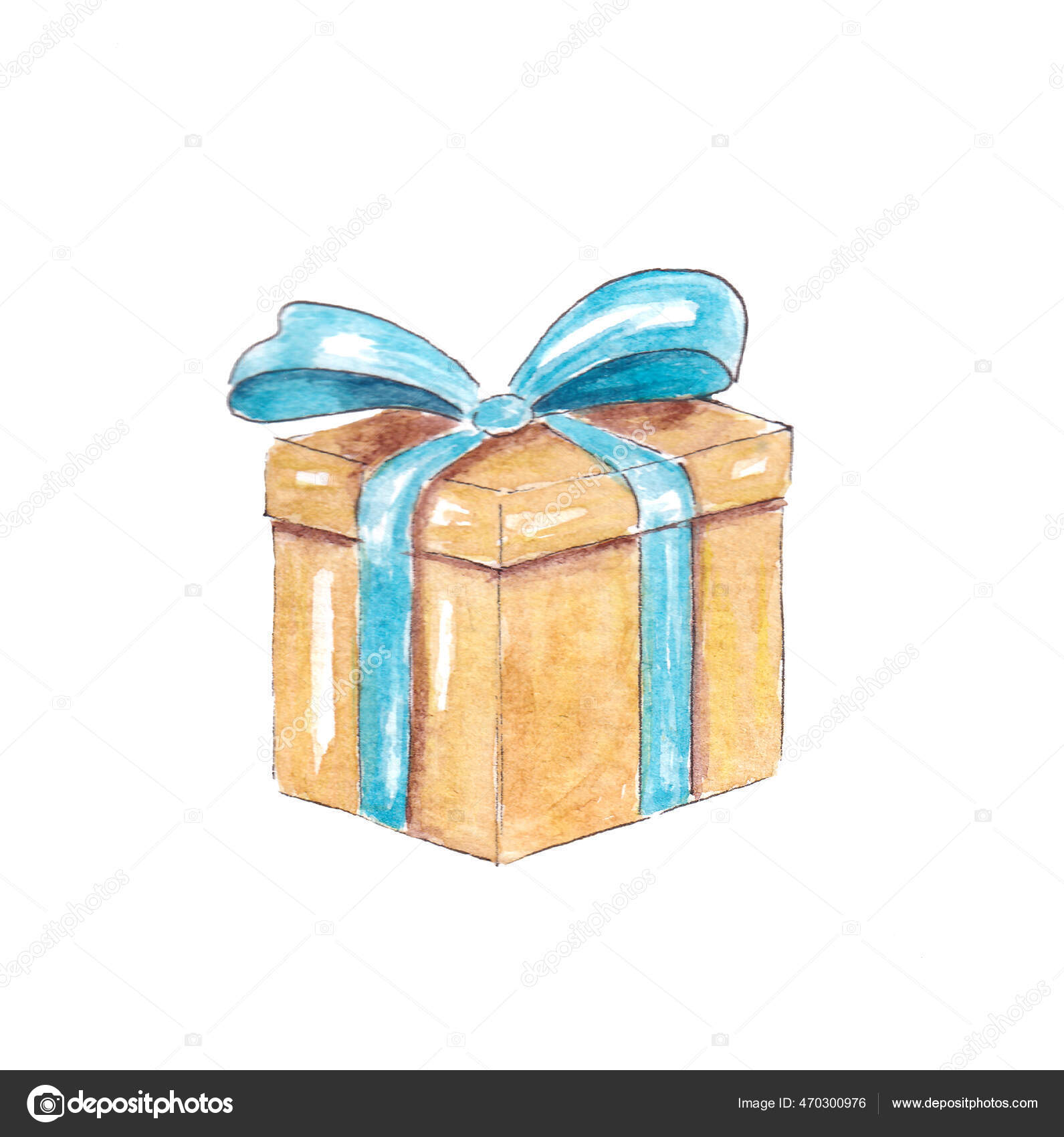 Hand Drawn Watercolor Present Gift Box Design Element Isolated White ...