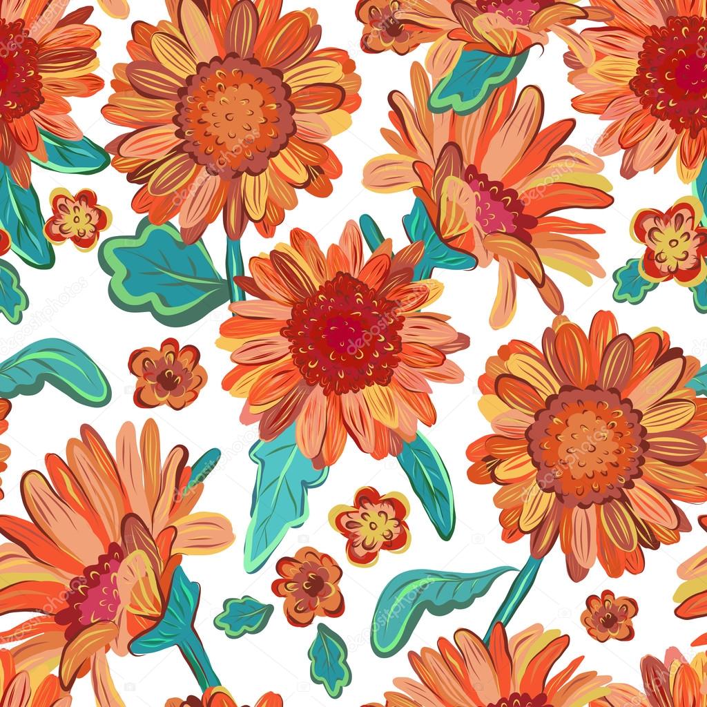 Seamless floral background. Isolated orange flowers. Vector. Stock ...