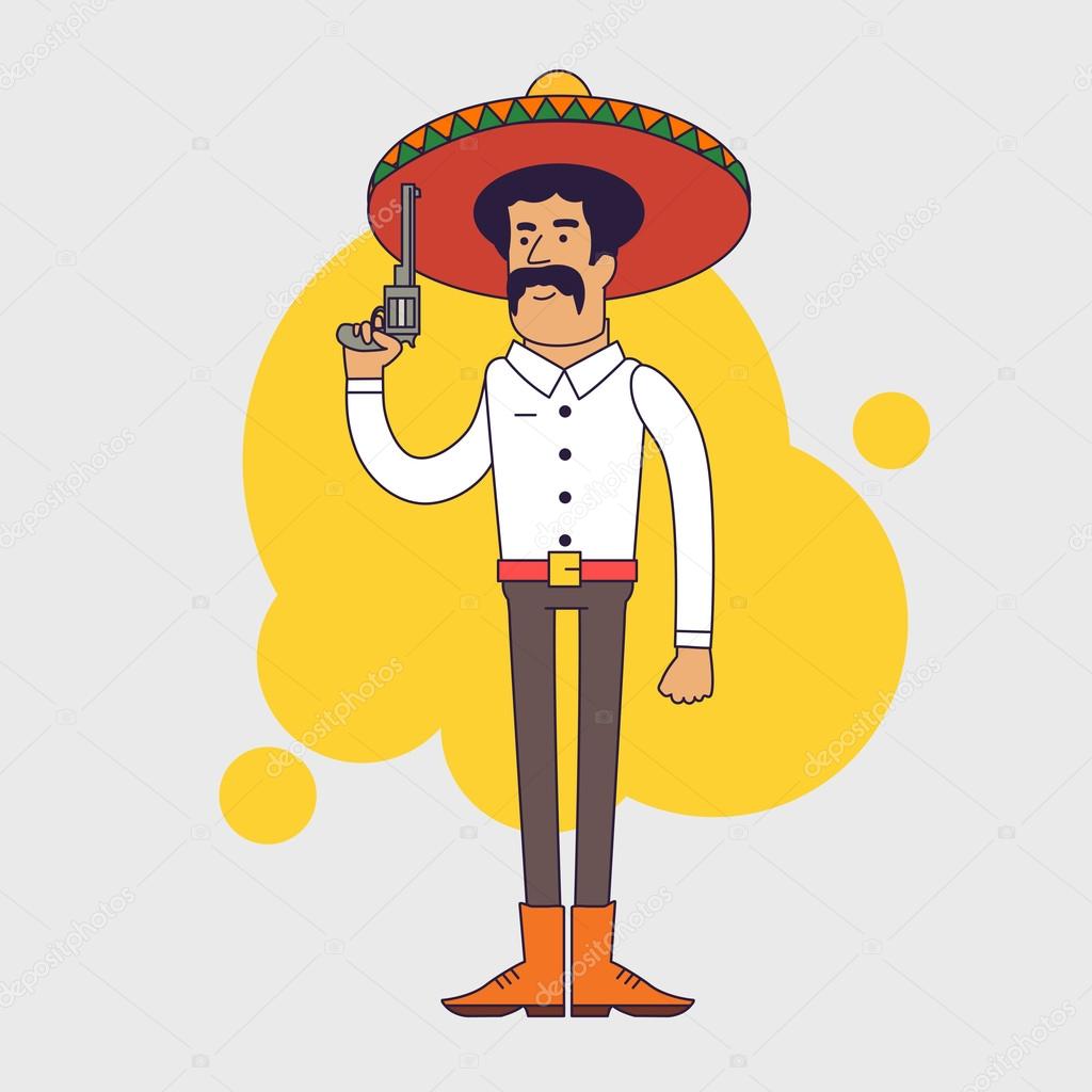 Mexican bandit with sombrero, mustache and big pistol. — Stock Vector ... Mexican bandit with sombrero, mustache and big pistol. — Stock Vector ...