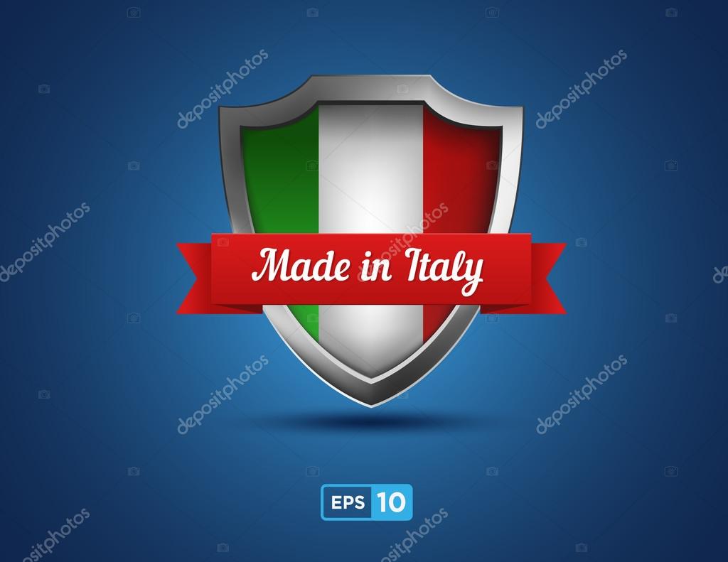 Italy shield with red ribbon made in Italy on the blue background Stock ...