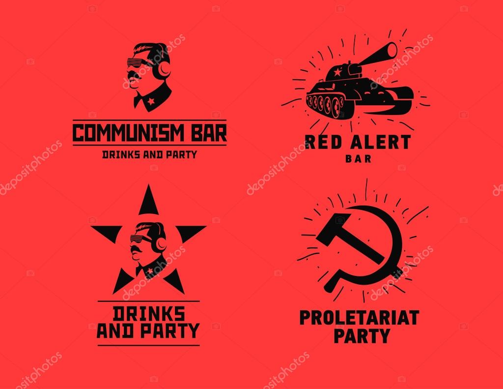 Communism style logos restaurant bar design vector template. Dictator ...