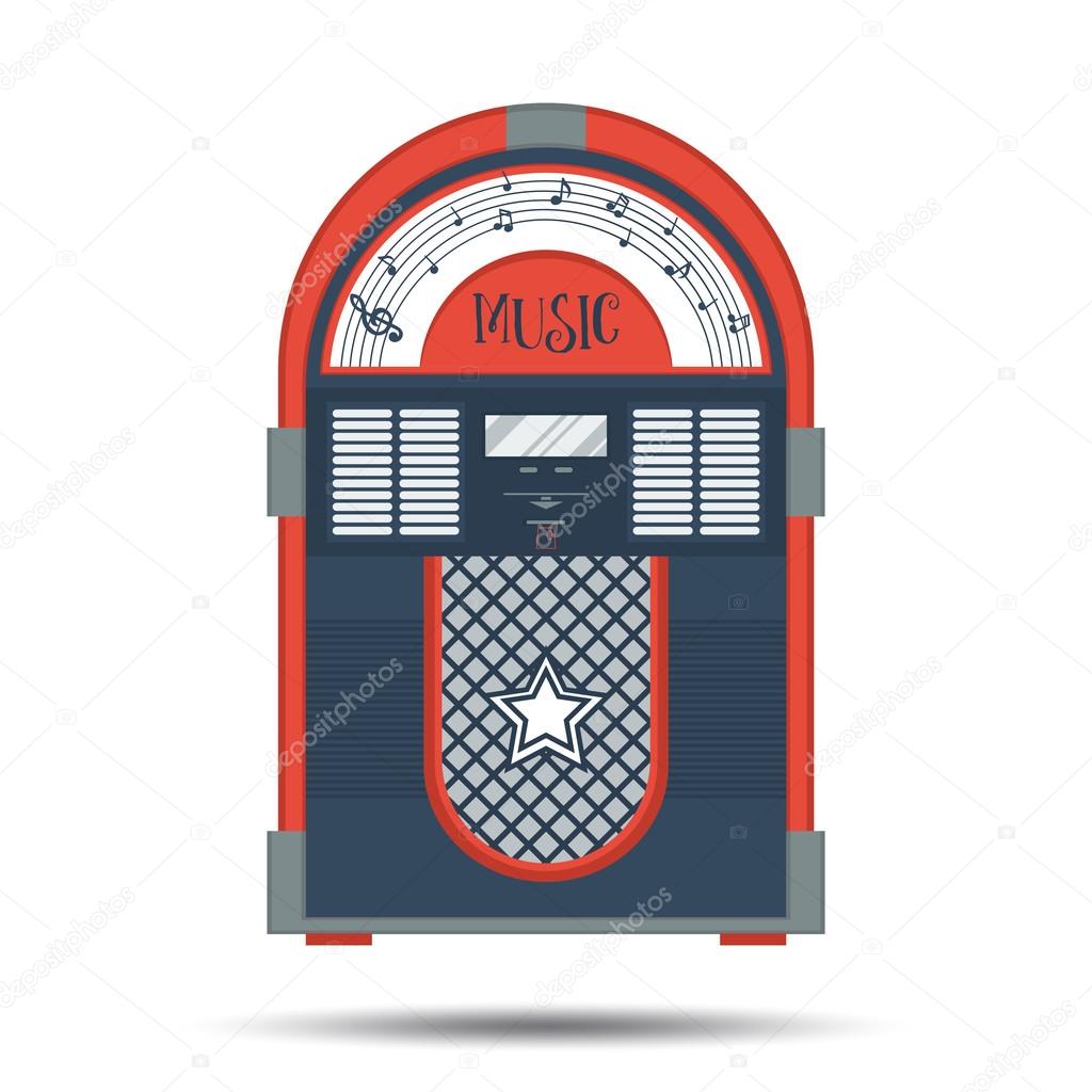 Flat retro jukebox isolated on white. — Stock Vector © HappyJack #82927436