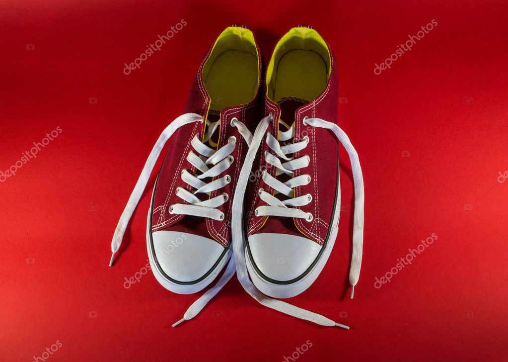 Pair of Ruby Red and White Trainers Stock Photo by ©johndwilliamsUK ...