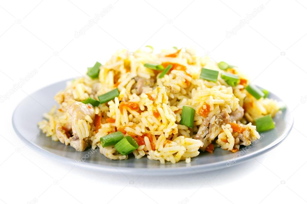 Pulav pilaf fried rice with meat — Stock Photo © Jyliana #117291942