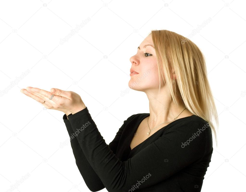 Woman holding empty hands out Stock Photo by ©Jyliana 67308403