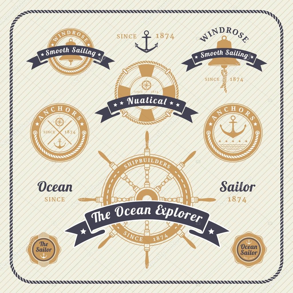 Vintage nautical labels set on light background — Stock Vector ...
