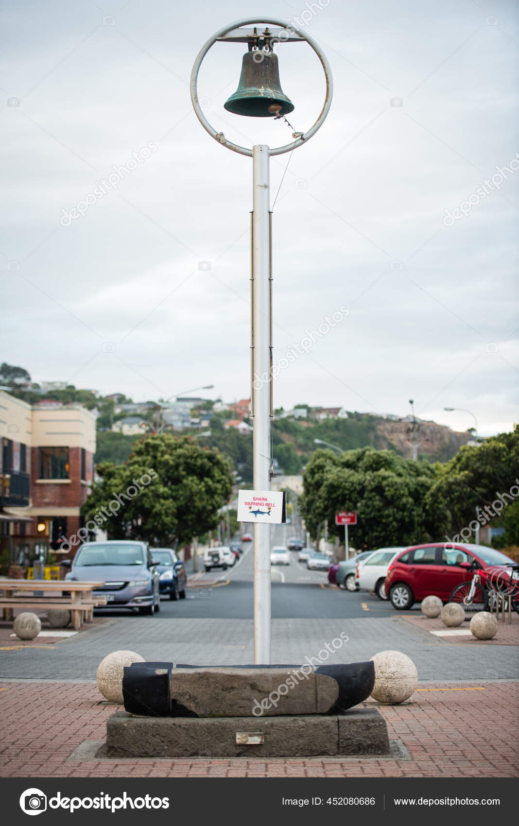Shark Warning Bell Sign Bell Ringer Clair Beach Dunedin New Stock Photo ...