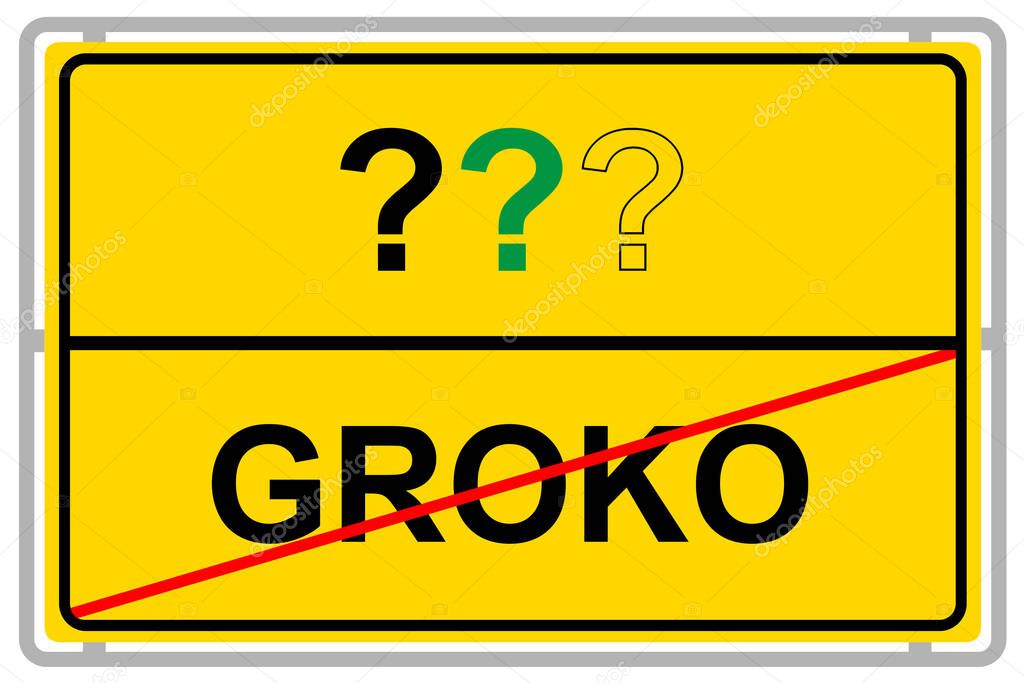 Gran Coalición Alemana Groko y 3 signos de interrogación en el signo ...
