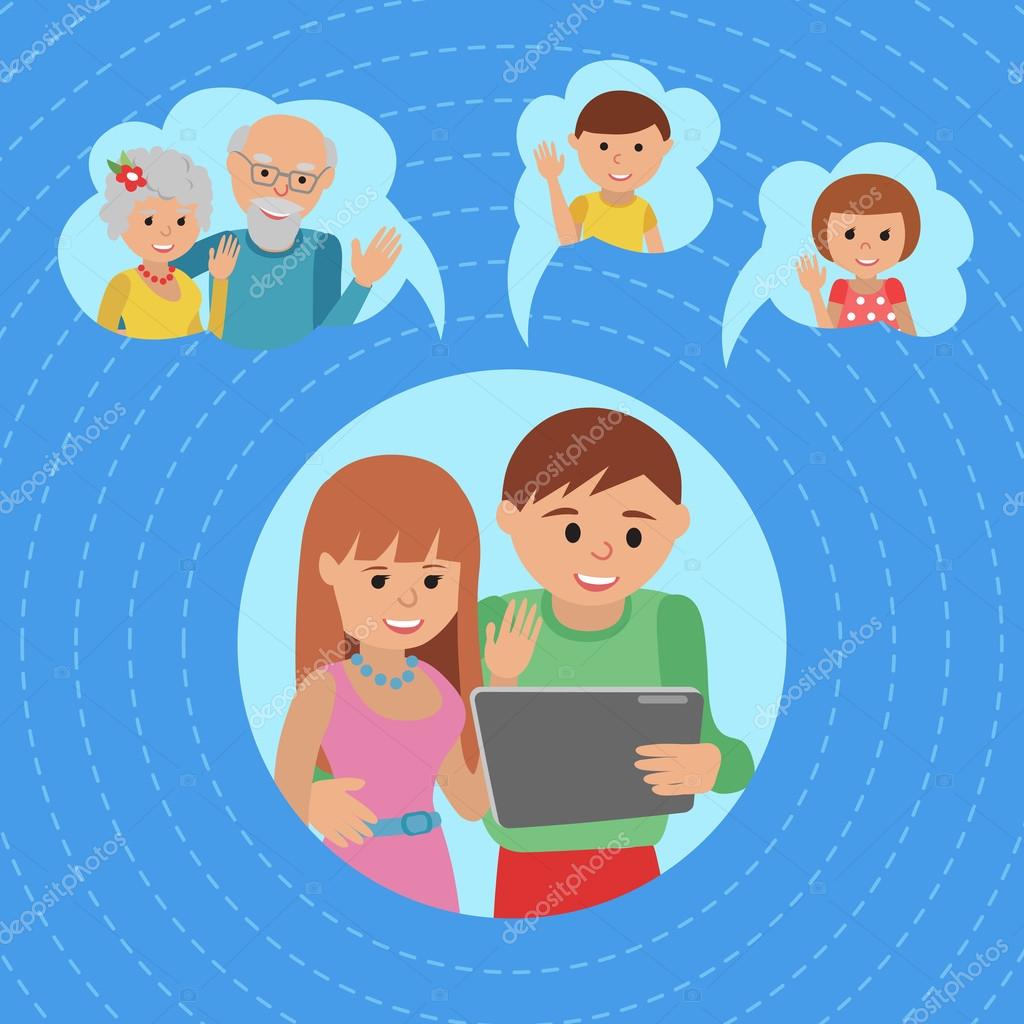 Family vector illustration flat style social media communications. Man ...