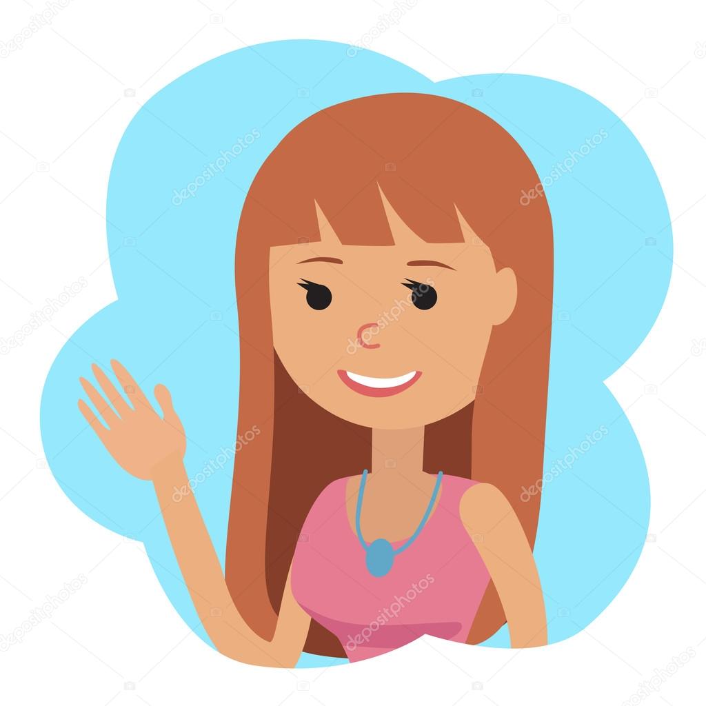 Cartoon Girl Waving Hello