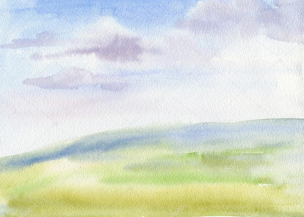Summer watercolor landscape Stock Illustration by ©AnnaPavlyuk82 #67781083