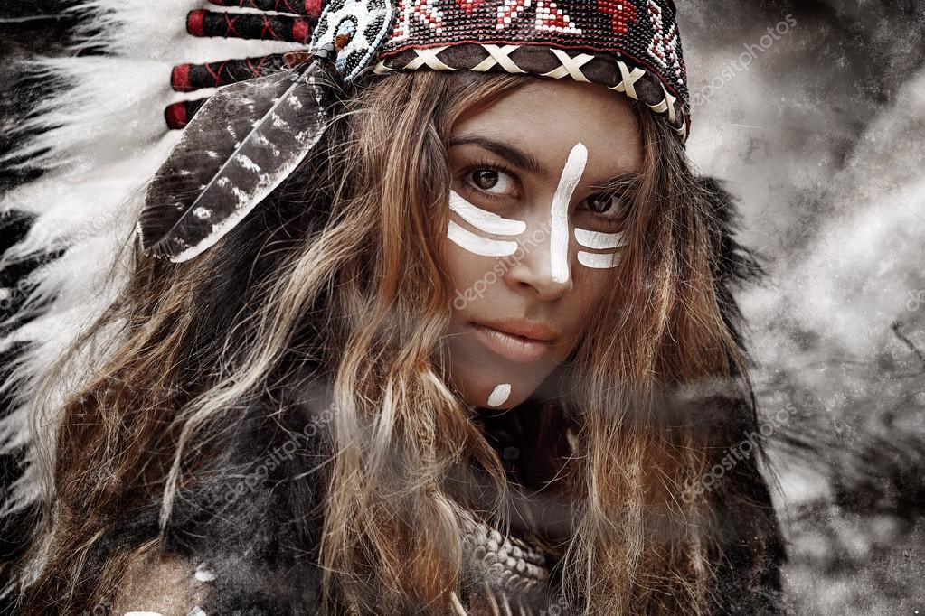 Young Beautiful Girl Primitive Ornament Her Skin — Stock Photo ...