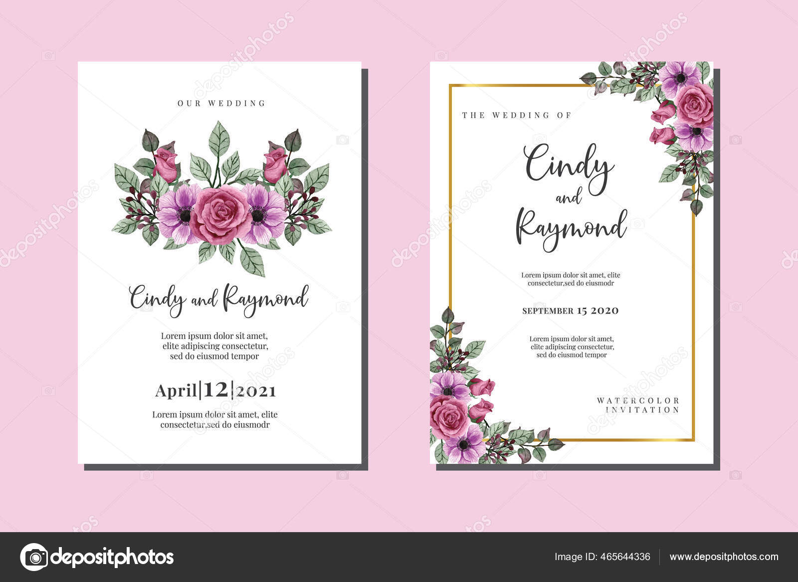 Bingkai Undangan Pernikahan Diatur Bunga Cat Air Tangan Digambar Rose ...