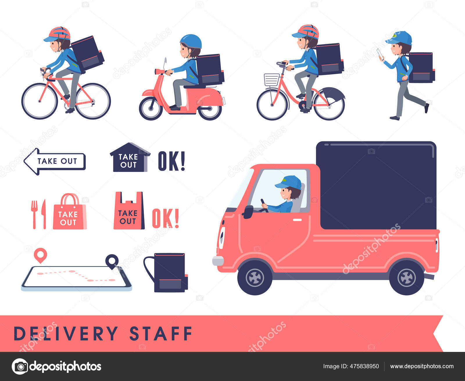 Set Delivery Woman Doing Delivery It's Vector Art Easy Edit Stock ...