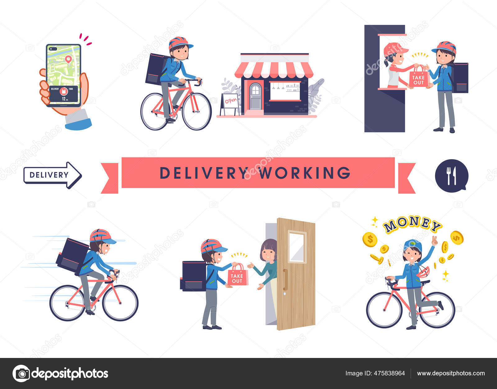 Set Delivery Woman Doing Delivery Work It's Vector Art Easy Stock ...