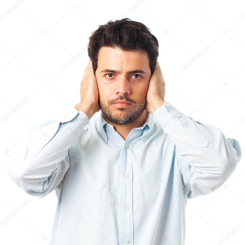 Deaf man gesture on a white background — Stock Photo © josemagon #76902341