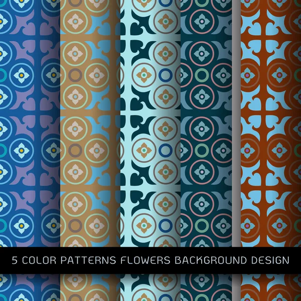 Set of 5 colors patterns with flowers and abstract decorative elements ...