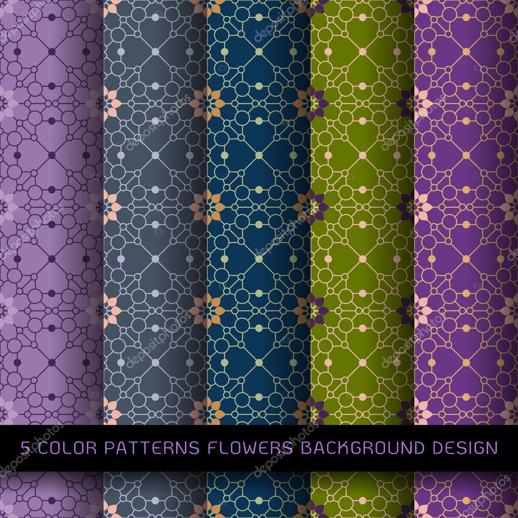 Set of 5 colors patterns with flowers and abstract decorative elements ...