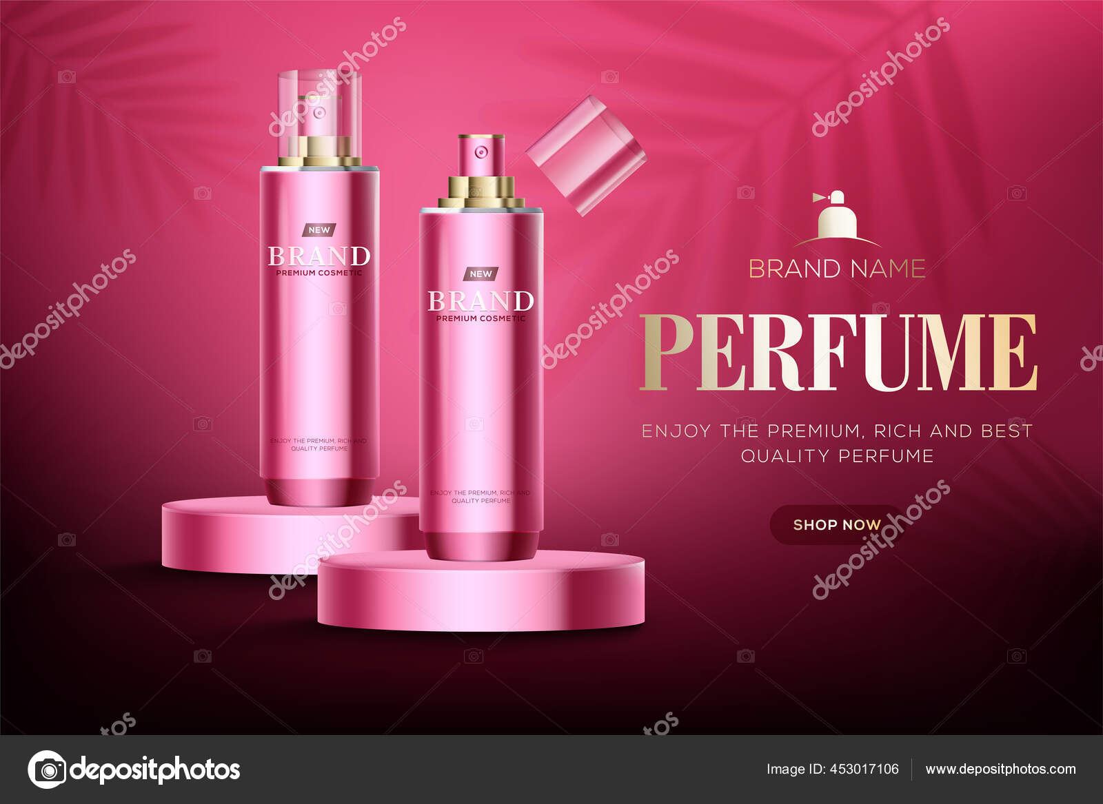 Cosmetic Ads Template Glossy Pink Bottles Pink Circular Podium Stage ...