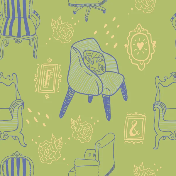 Stay Fancy seamless vector pattern. Hand drawn furniture and lettering ...