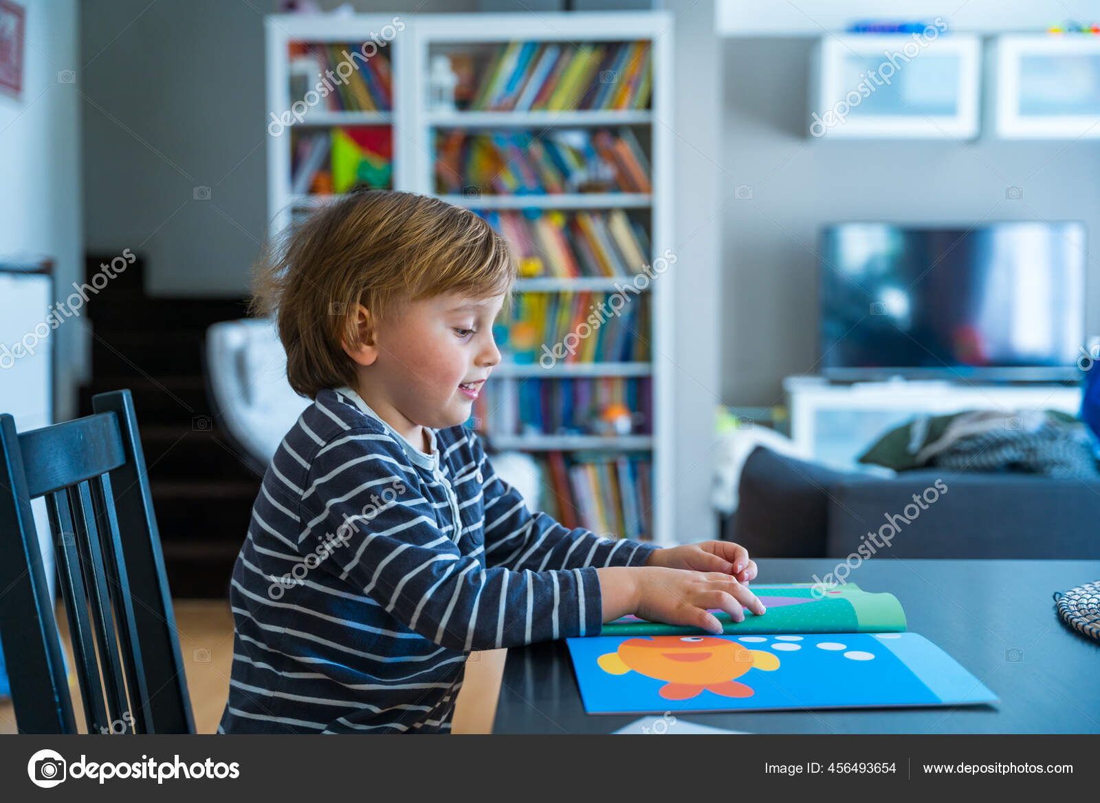 Little Boy Sitting Table Learning Home Coronavirus Quarantine Toddler ...