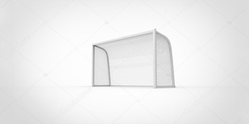 Football (soccer) goals post goalkeeper on clean empty green field ...