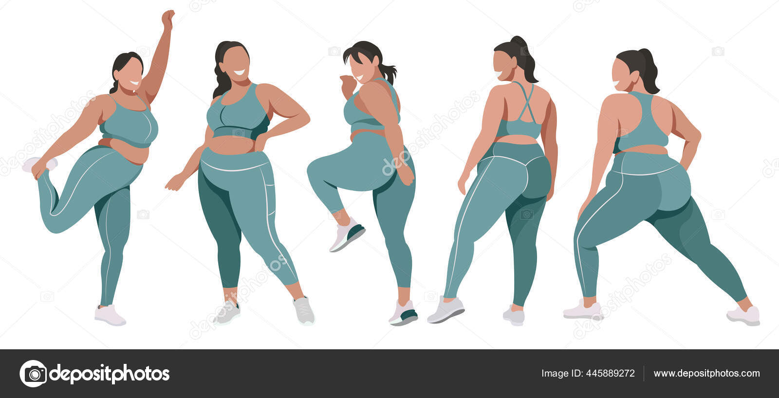 Vector Flat Illustration Topic Body Positivity Physical Activity Group ...
