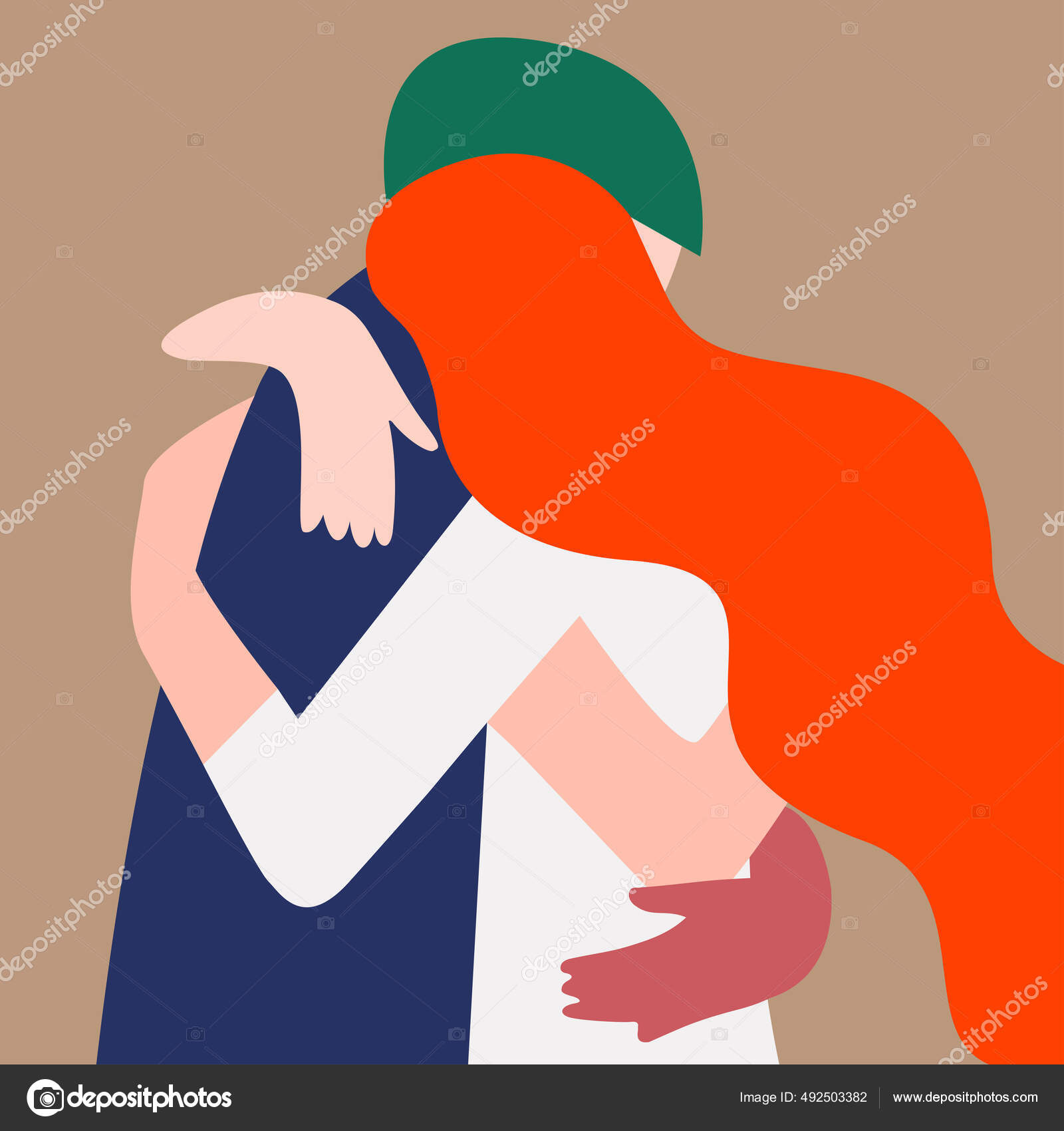Vector Illustration Two People Love Hugging Nice Color Palette Can ...