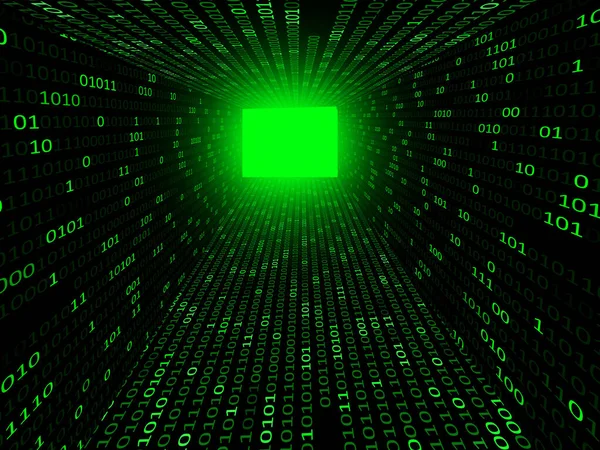 Binary Code 3D Tunnel. Green Abstract technology binary code background. Digital binary Room ...