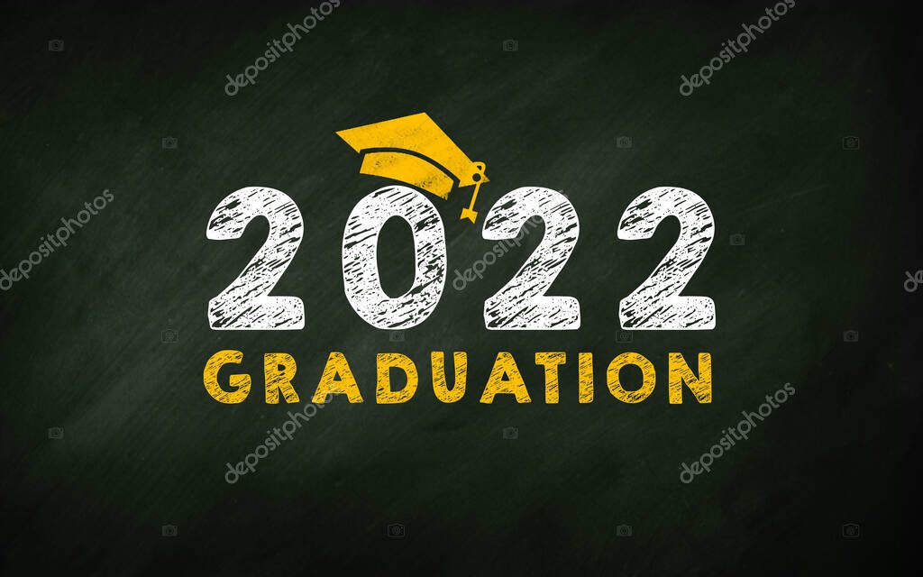 2022 Graduación en tiza verde con el icono de sombrero de estudiante de ...