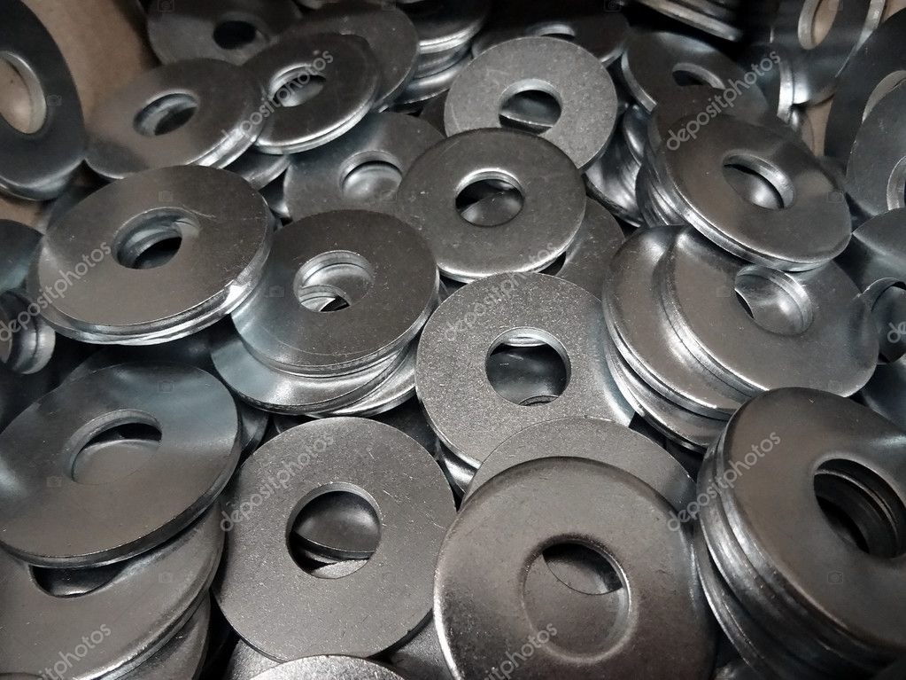Metal ware products. Washers texture background — Stock Photo ...
