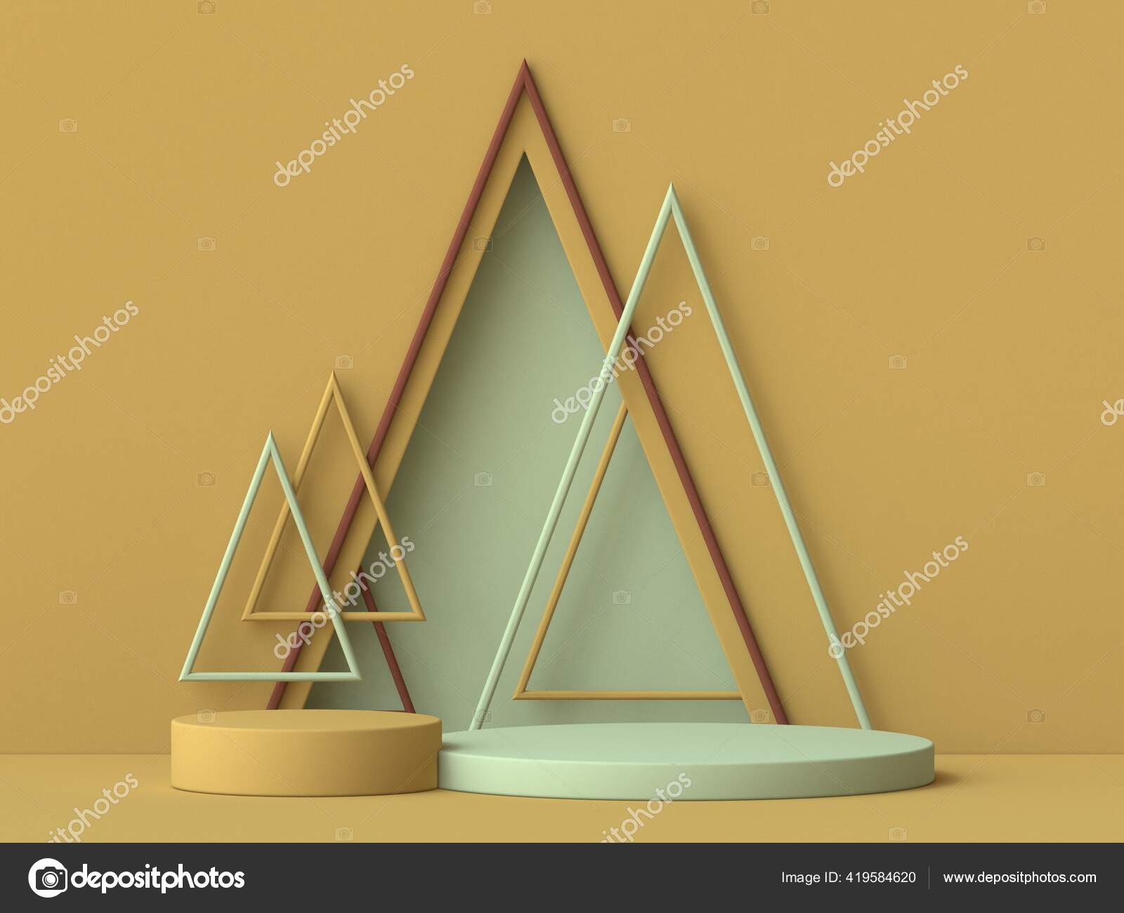 Abstract Mock Podium Triangle Shaped Frames Render Illustration Brown ...