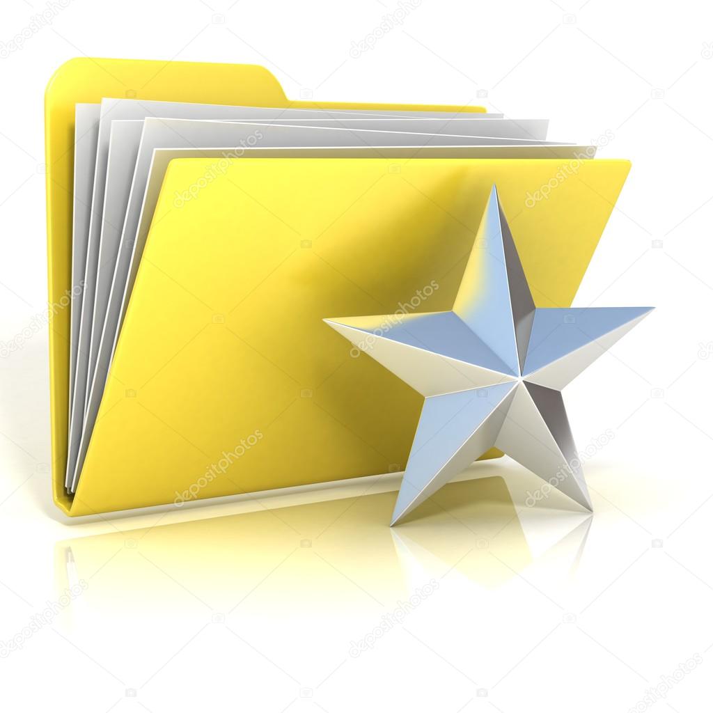 Favorites, star folder icon, 3D render illustration, isolated on white ...