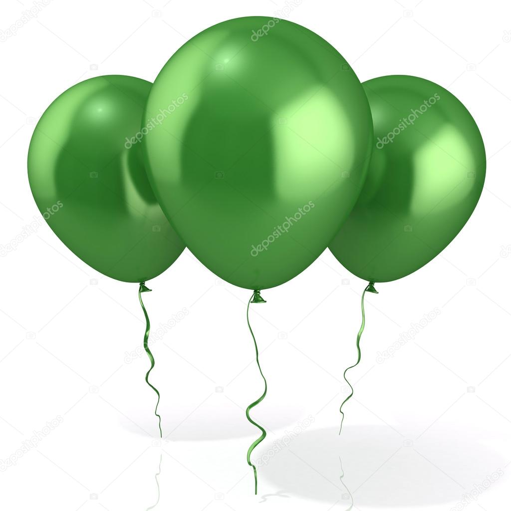 Tres globos verdes, aislados sobre fondo blanco 2024